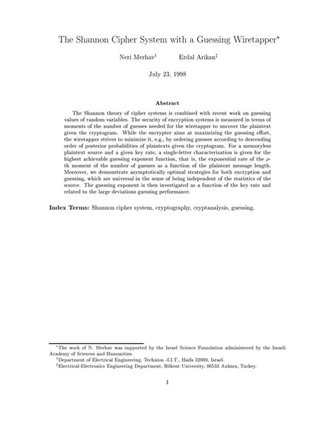 Pdf The Shannon Cipher System With A Guessing Wiretapper