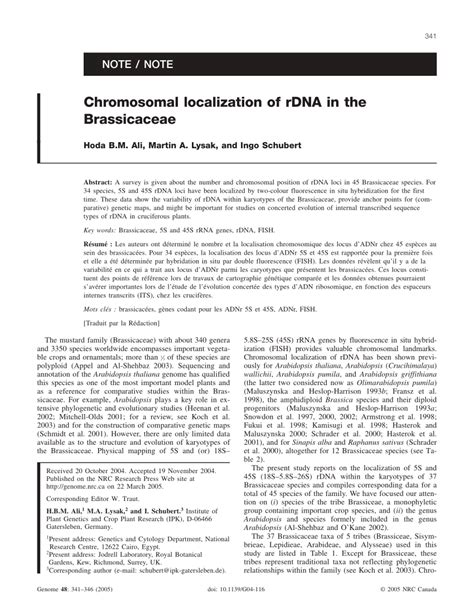 Pdf Chromosomal Localization Of Rdna In Brassicaceae