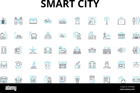 Smart City Linear Icons Set Innovations Sustainability Connectedness
