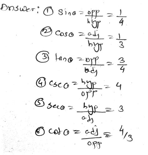 Solved Frac Sin θ Opphyp Cos θ Frac Ad1byp Tan θ Underline Opp Adj Csc θ Hypopp Sec θ