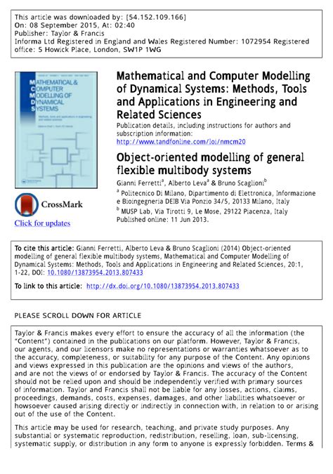 Pdf Object Oriented Modelling Of General Flexible Multibody Systems