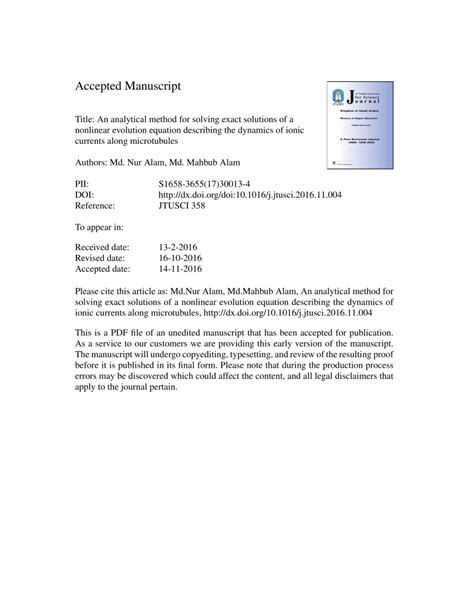 Pdf An Analytical Method For Solving Exact Solutions Of A Nonlinear Evolution Equation