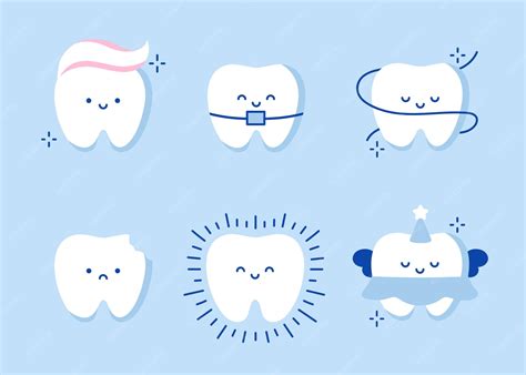 Premium Vector Set Of Cute Teeth On Blue Background Set Of Cute Teeth