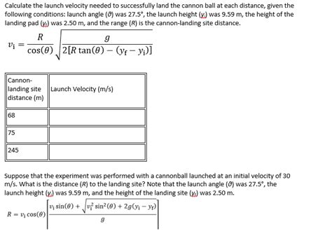 Solved Calculate The Launch Velocity Needed To Successfully