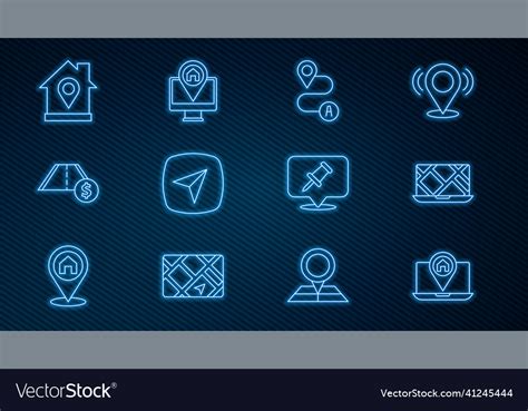 Set Line City Map Navigation Route Location Toll Vector Image