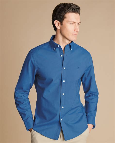 Button Down Collar Stretch Washed Oxford Shirt Ocean Blue Charles