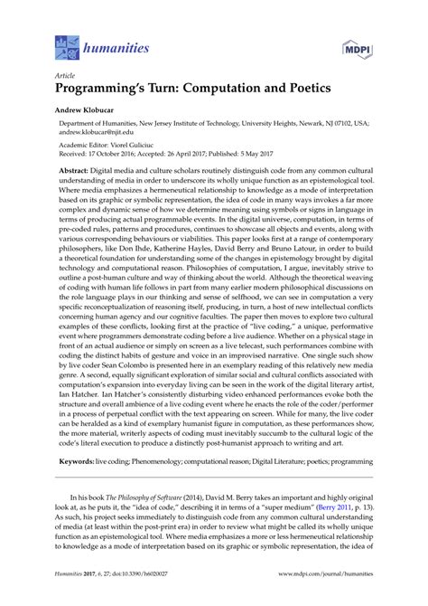 Pdf Programmings Turn Computation And Poetics