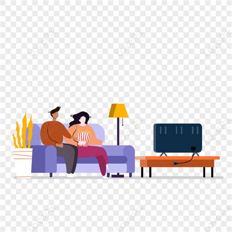 Tv에서 영화를보고 가족 일러스트 커플 집삽화보고있다 Png 일러스트 무료 다운로드 Lovepik