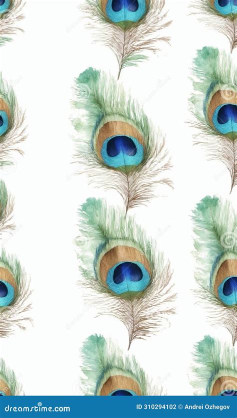 Watercolor Peacock Feather On White Background Hand Drawn Illustration