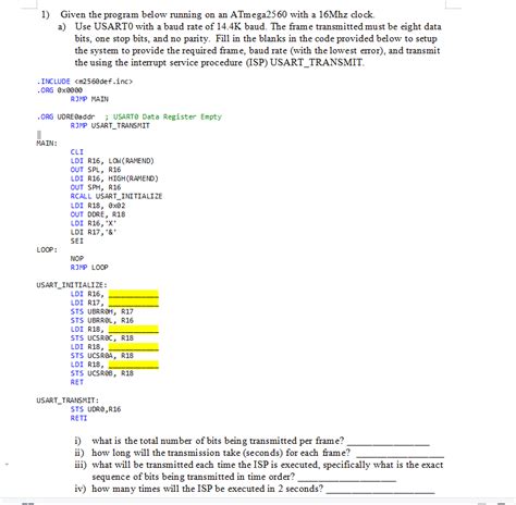 Solved 1 Given The Program Below Running On An Atmega2560
