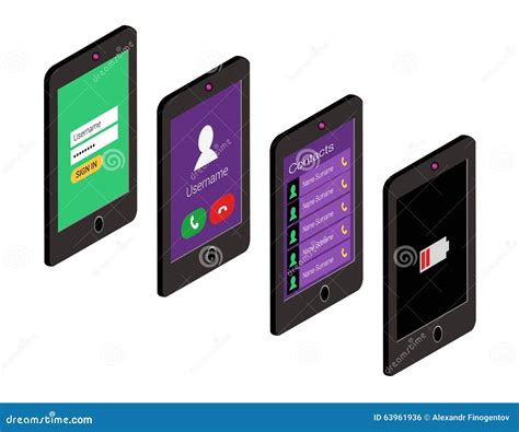 Isometric Icon Set Of Mobile Phone In Flat Style User Interface