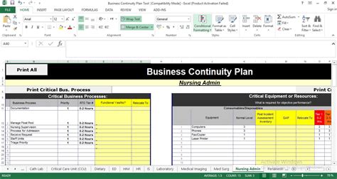 Business Continuity Plan Template Excel