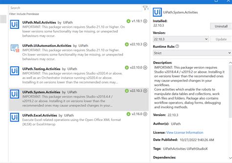 could not load file or assembly uipath system activities version 22