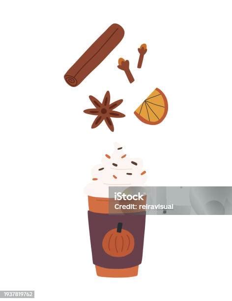 호박 향신료 라떼 에 재료와 함께 컵을 이동 흰색 배경에 고립 된 만화 평면 벡터 그림 0명에 대한 스톡 벡터 아트 및 기타 이미지 0명 가을 거품 내기 Istock