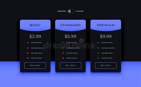 Dark Theme Web Subscription Pricing Chart Layout Design Stock Vector Illustration Of Plan