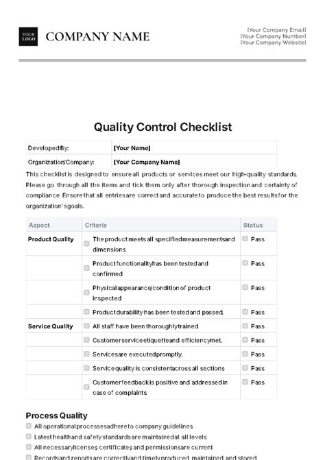 Quality Control Checklist Template Edit Online Download Example Template Net
