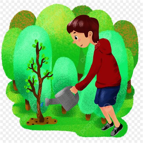 식목일 문자 그림 일러스트 나무 소년 녹색 잎 회색 샤워 공장 장식 심기 나무 Png 일러스트 및 Psd 이미지 무료 다운로드 Pngtree