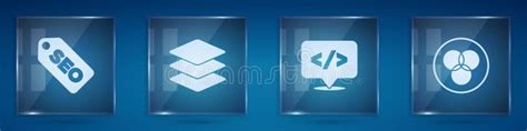 Set Seo Optimization Layers Front End Development And Rgb And Cmyk Color Mixing Square Glass