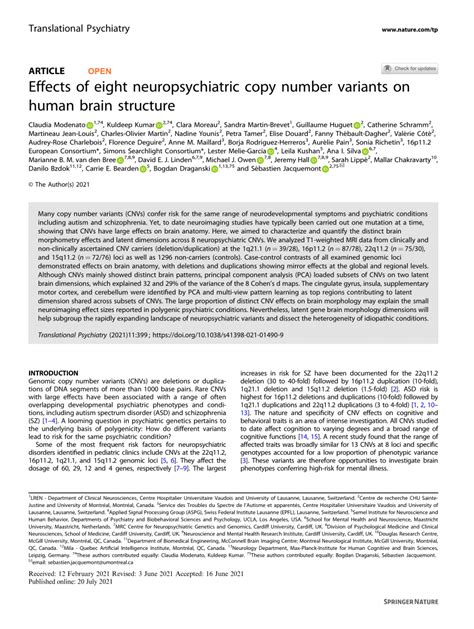 Pdf Effects Of Eight Neuropsychiatric Copy Number Variants On Human