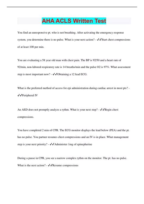 Aha Acls Written Test 50 Questions With 100 Correct Answers Verified Aha Acls Stuvia Us