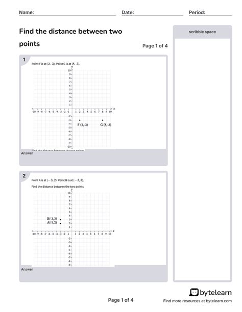 Find The Distance Between Two Points Worksheets Pdf 6nsc8 6th