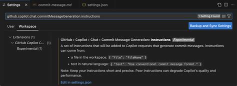 github copilot is ignoring commit message generation instructions in