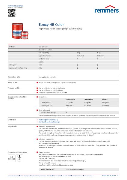 Technical Data Sheet Epoxy HB Color Remmers UK Ltd NBS Source