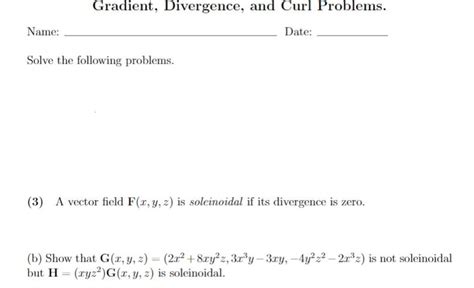 Solved Gradient Divergence And Curl Problems Date Name