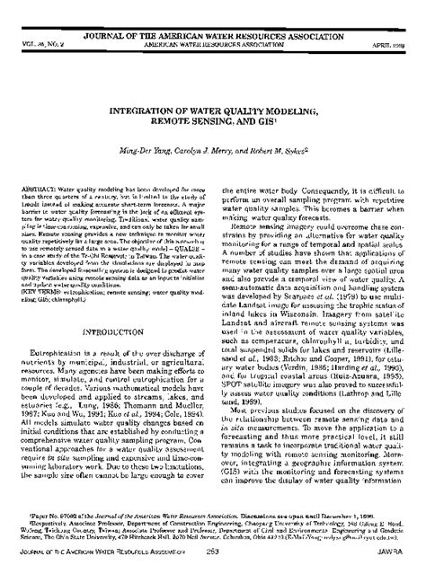Pdf Integration Of Water Quality Modeling Remote Sensing And Gis 1