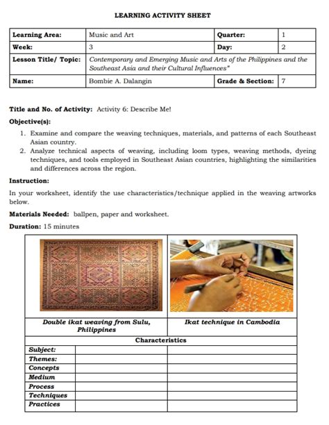 LEARNING ACTIVITY SHEET Learning Area Music StudyX