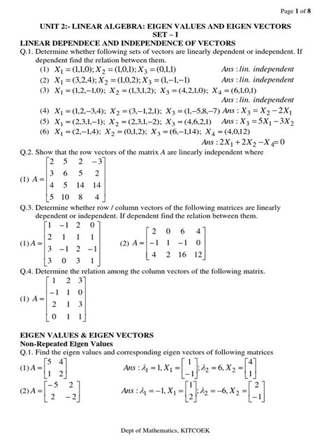 Eigen Values Eign Vectors Qb Pdf Matrix Mathematics
