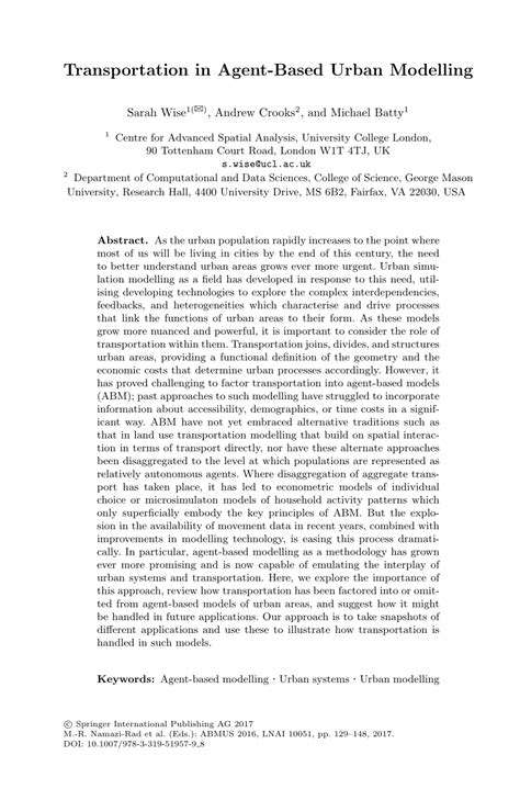 Pdf Transportation In Agent Based Urban Modelling