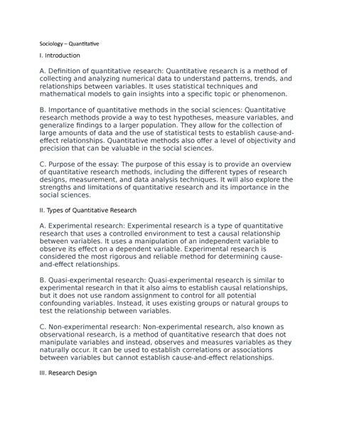 Sociology Quantitative Sociology Quantitative I Introduction A Definition Of