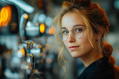 Young Female Uses Artificial Intelligence In System Control Monitoring
