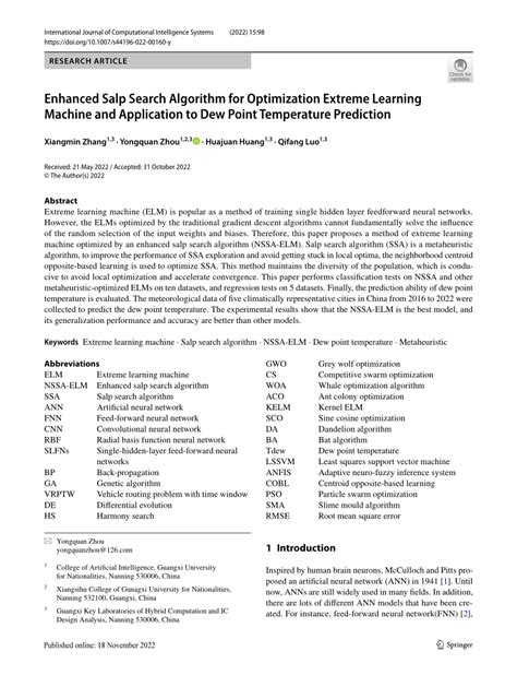 Pdf Enhanced Salp Search Algorithm For Optimization Extreme Learning