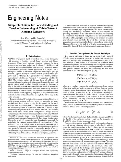 Pdf Simple Technique For Form Finding And Tension Determining Of Cable Network Antenna Reflectors