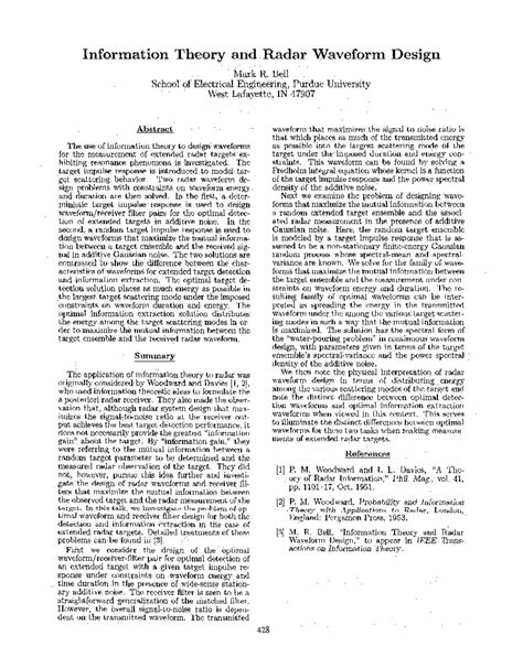 Information Theory And Radar Waveform Design Bell Babe Of Electrical Engineering Purdue