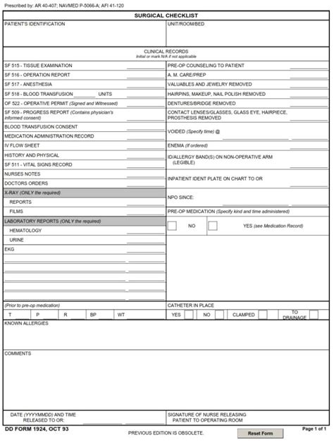 Dd Form 1924 Surgical Checklist Dd Forms