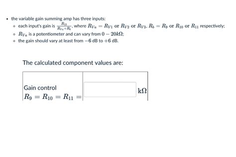 Solved The Variable Gain Summing Amp Has Three Inputseach