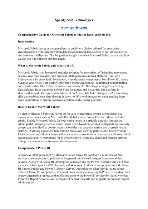 Comprehensive Guide For Microsoft Fabric To Master Data Analytics Pdf