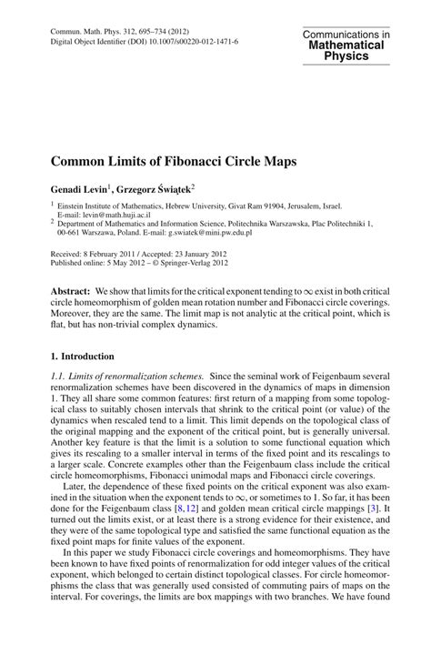 Pdf Common Limits Of Fibonacci Circle Maps