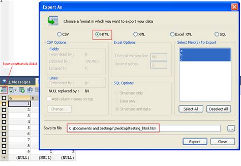 how can i save the result of query into html file in mysql stack