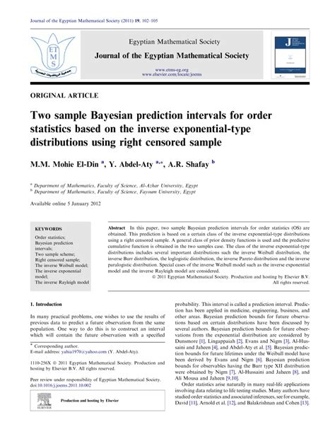 pdf two sample bayesian prediction intervals for order statistics