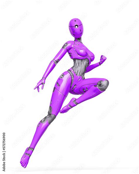 Gynoid Is The Super Fembot Is Doing A Comic Action Pose In White Background Stock Illustration