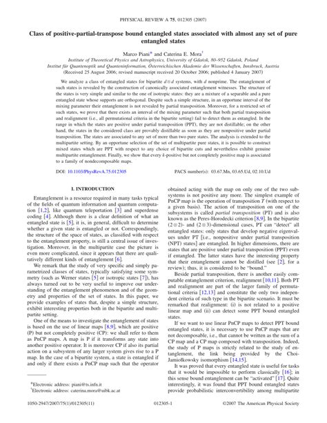 Pdf Class Of Positive Partial Transpose Bound Entangled States