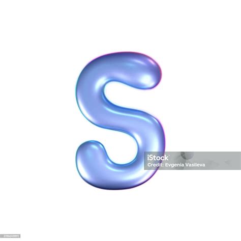 흰색 배경에 고립 된 Y2k 스타일의 3d 홀로그램 액체 문자 S 무지개 효과가 있는 3d 네온 팽창된 무지개 빛깔의 알파벳 렌더링 3d 벡터 Y2k 홀로그램 편지 1에