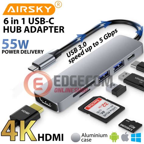 USB 3 1 TYPE C 6in1 HDMI 4K Card Reader USB C PD USB 3 0 HUB Converter Lazada Indonesia