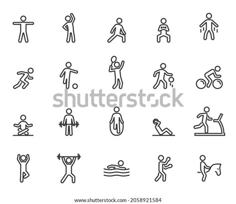 Vector Set Sport Exercise Line Icons Stock Vector Royalty Free 2058921584