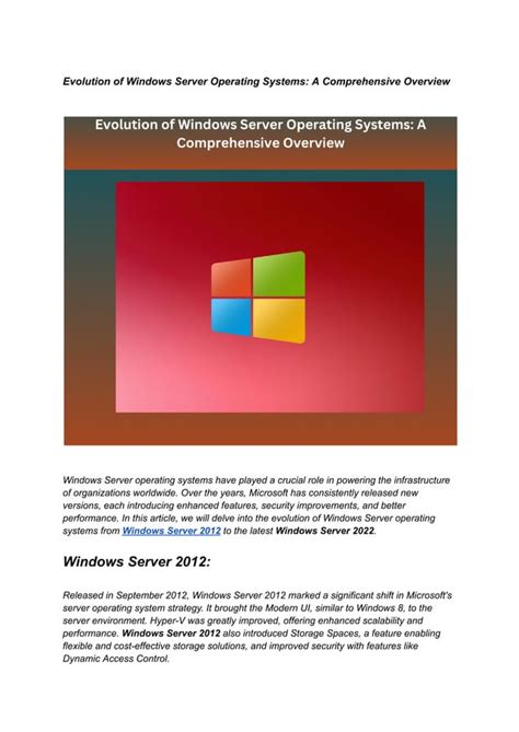 Evolution Of Windows Server Operating Systems A Comprehensive Overviewpdf Operating Systems