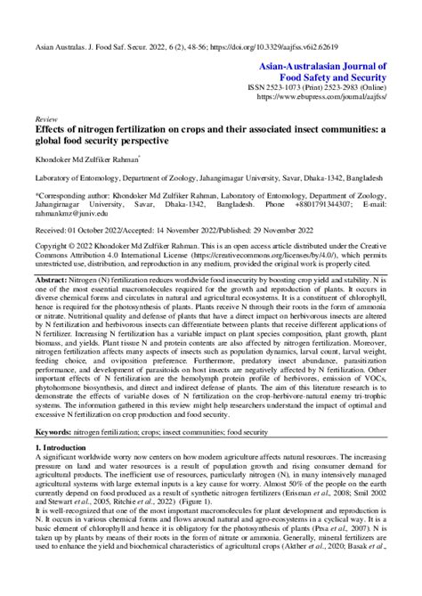 Pdf Effects Of Nitrogen Fertilization On Crops And Their Associated